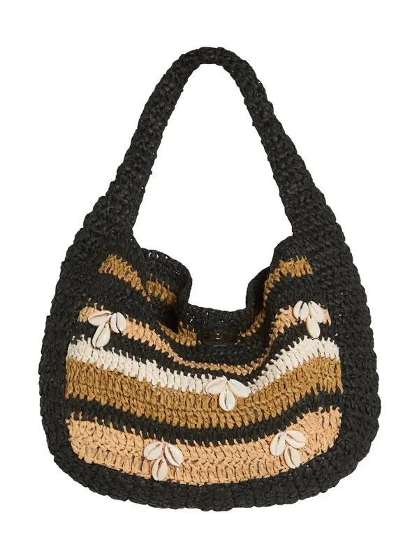Free People Belize Shell Raffia Shoulder Bag - Tan/black