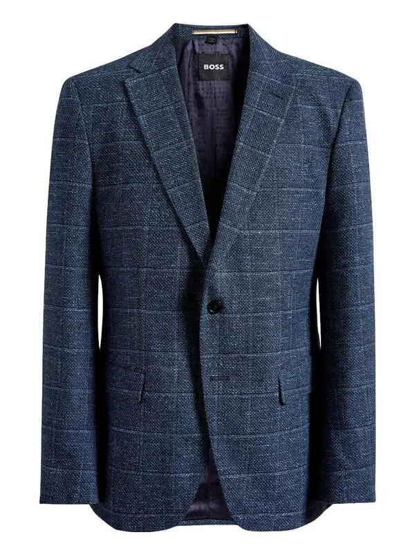 BOSS Windowpane Check Slub Cotton-blend Sport Coat - Dark Blue