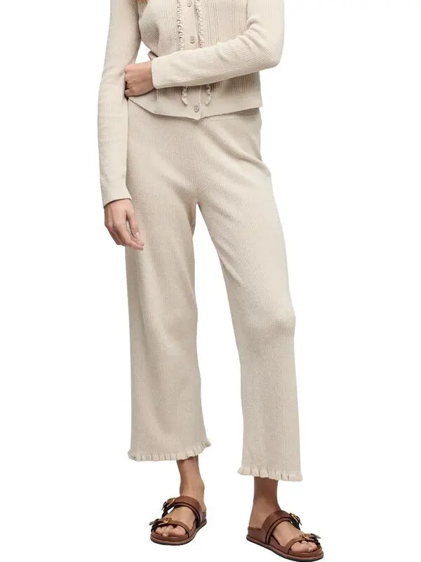 Barefoot Dreams Cozychic Ultra Lite Ruffle Hem Rib Ankle Pants - Stone