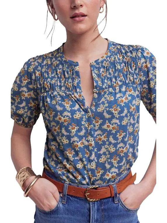Boden Floral Smock Button-up Shirt - True Navy Dainty Blooms