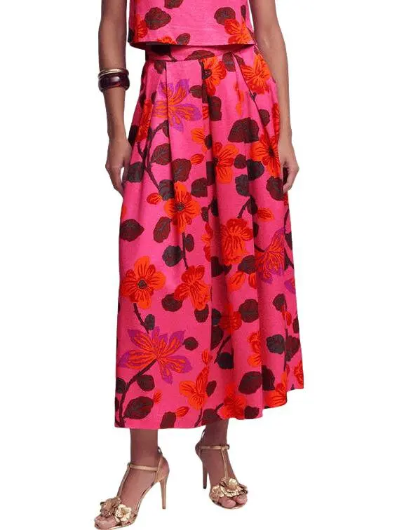 Boden Verity Floral Pleated Faille Maxi Skirt - Pink Floral Print
