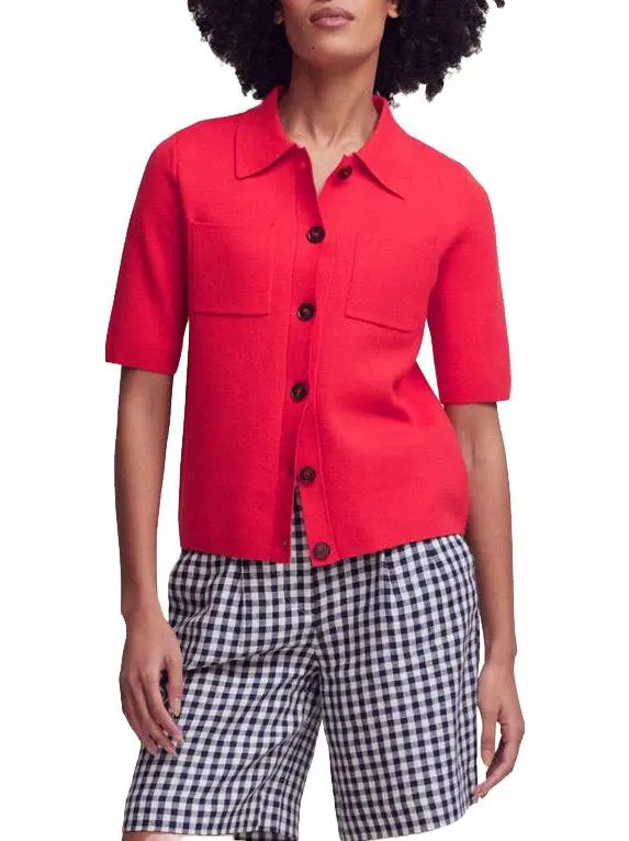Boden Knit Button-up Top - Poppy Red