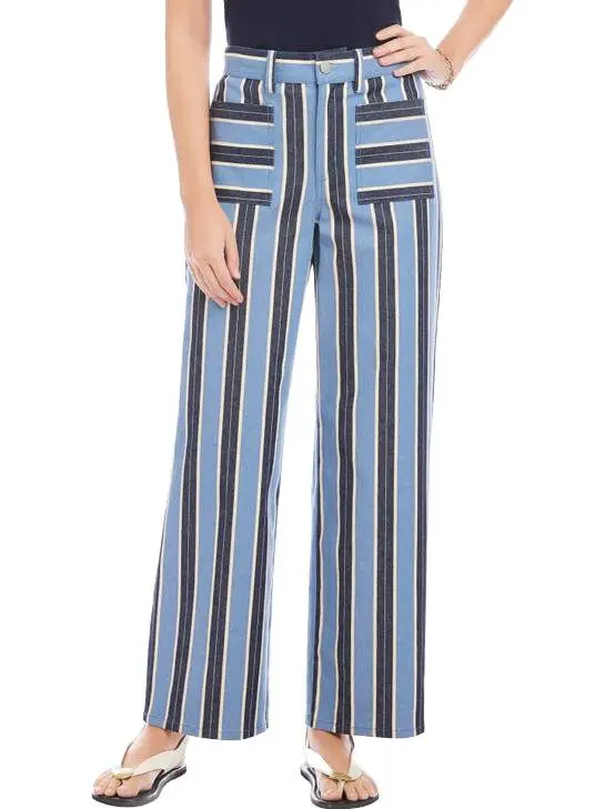Fifteen Twenty Lynny Stripe Patch Pocket Wide Leg Pants - Blue/cream