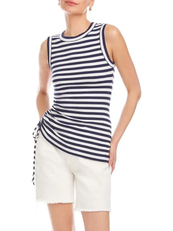 Fifteen Twenty Tia Stripe Rib Tank - Navy W/white