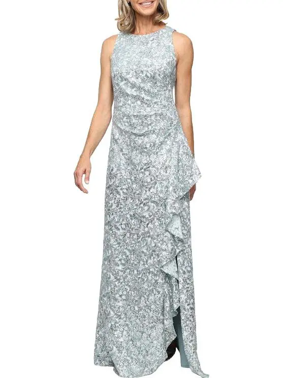 Alex Evenings Corded Lace Gown - Ice Sage