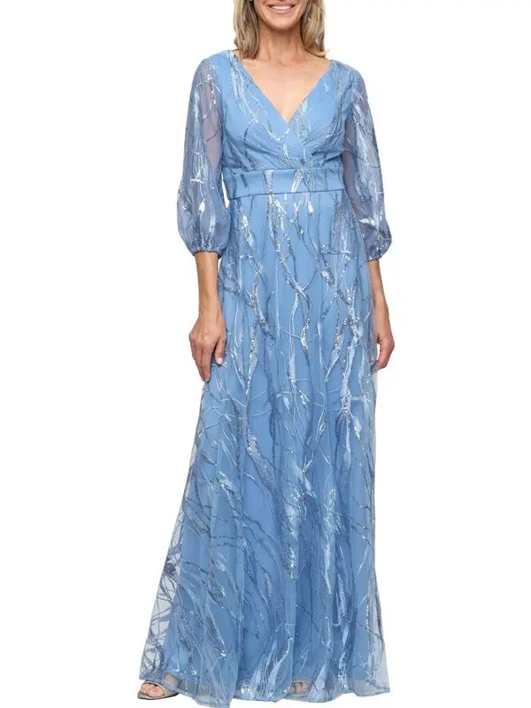 Alex Evenings Sequin A-line Gown - Skyblue