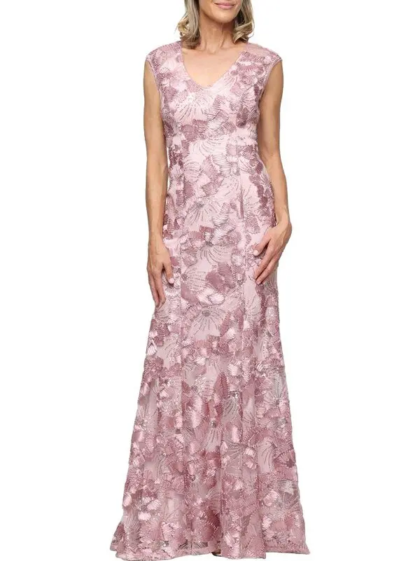 Alex Evenings Sleeveless Sequin Soutache Gown - Rose