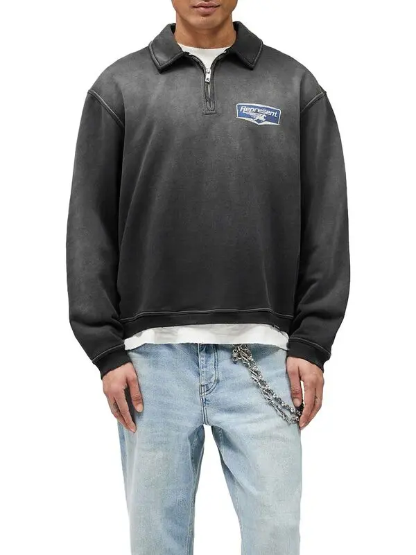 REPRESENT Quarter Zip Graphic Sweatshirt - Stained Black