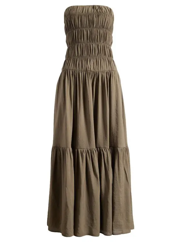 NIA Shirred Strapless Tiered Maxi Dress - Sable