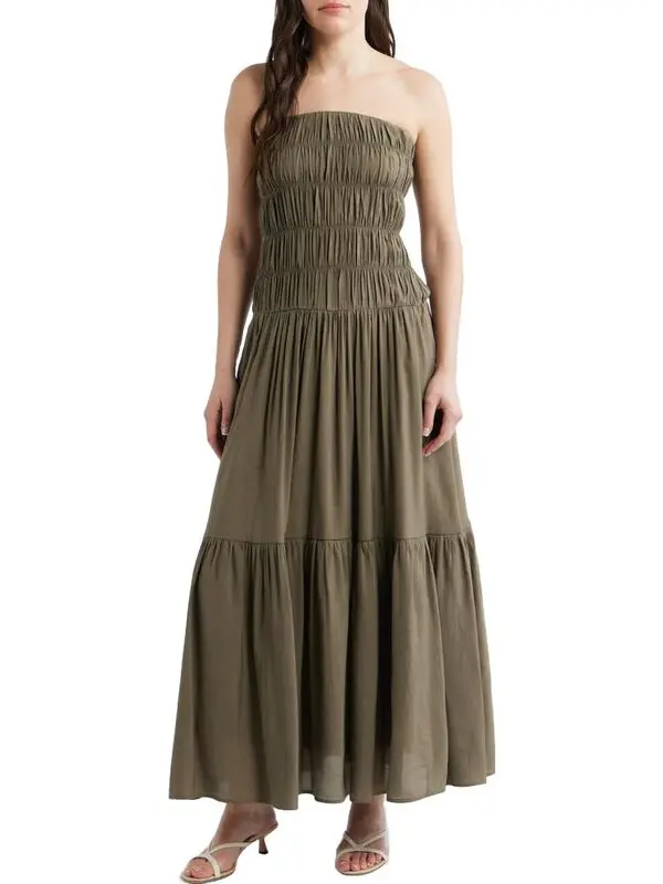 NIA Shirred Strapless Tiered Maxi Dress - Sable