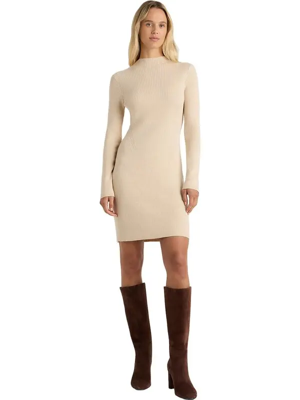 Quince Cotton Cashmere Mock Neck Mini Dress - Heather Oatmeal