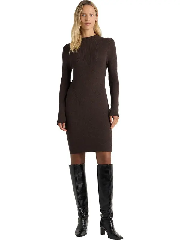 Quince Cotton Cashmere Mock Neck Mini Sweater Dress - Mocha Heather