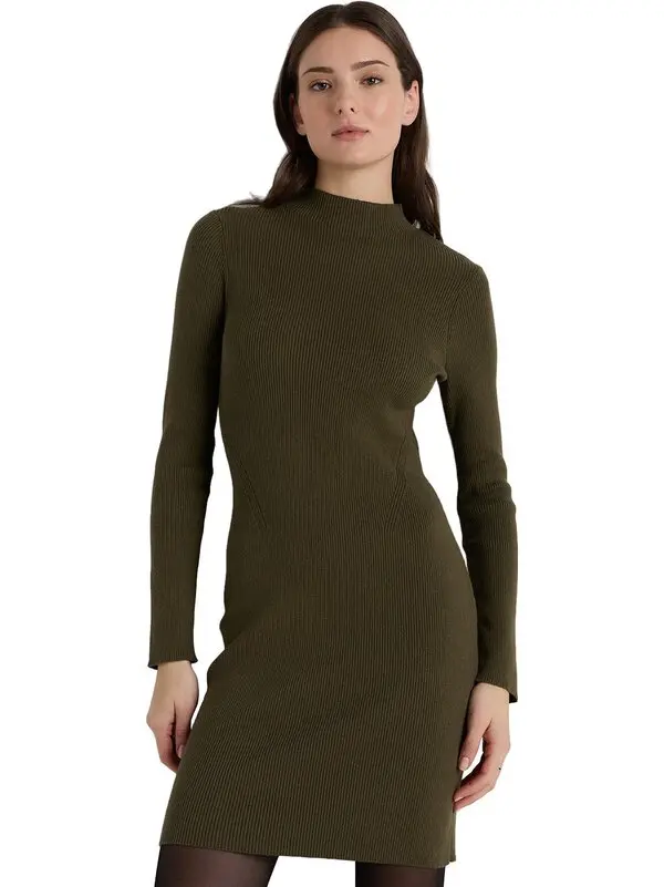 Quince Cotton Cashmere Mock Neck Mini Dress - Olive