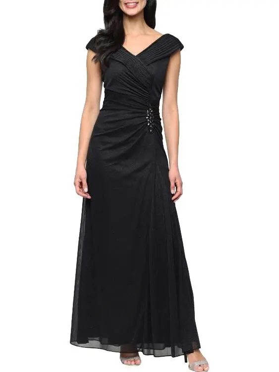 Alex Evenings Glitter Mesh Gown - Black