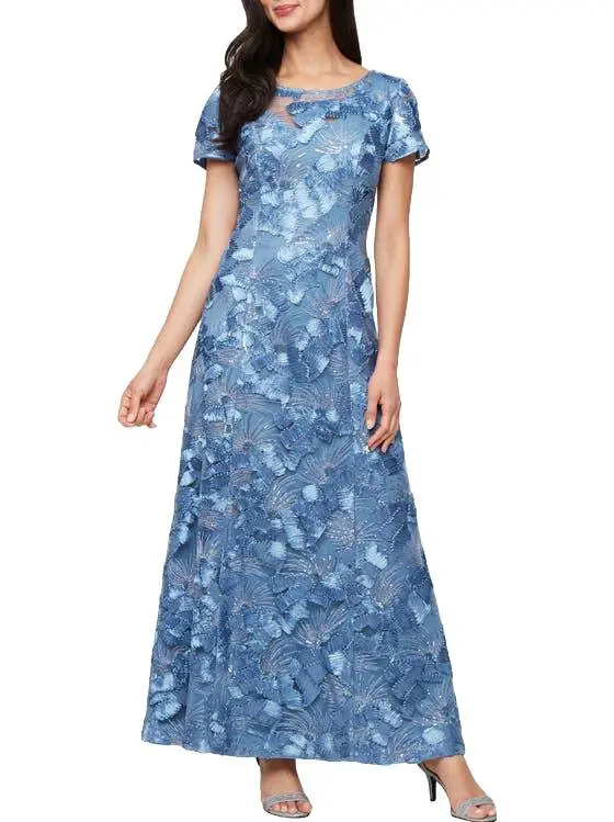 Alex Evenings Sequin Soutache A-line Gown - Brush Periwinkle
