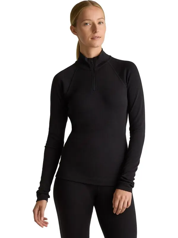 Quince 100% Merino Wool Cold Weather Base Layer Quarter Zip - Black