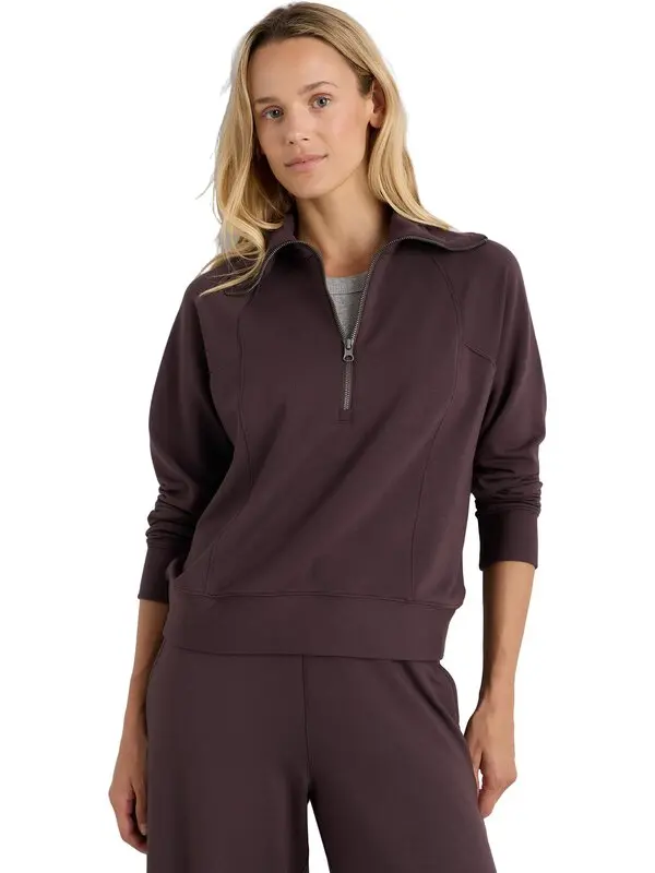 Quince Supersoft Fleece Half Zip Pullover - Dried Fig