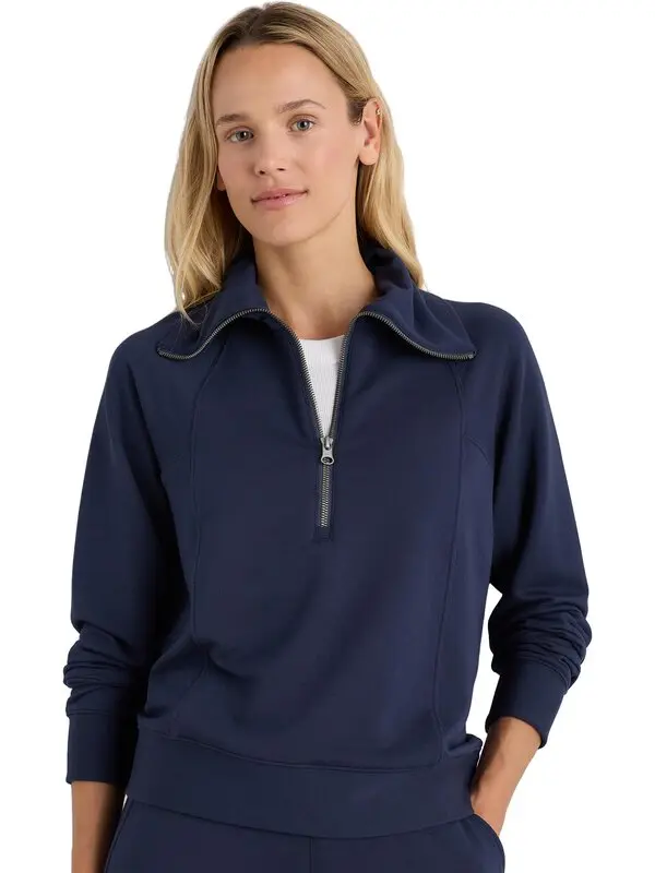Quince Relaxed Fleece Half-zip Pullover - Navy