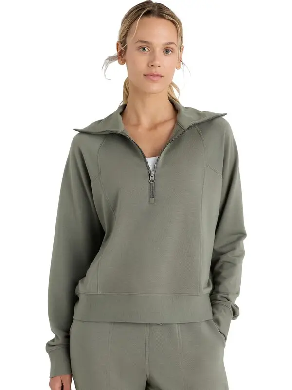 Quince Supersoft Fleece Half-zip Pullover - Smoked Thyme Green