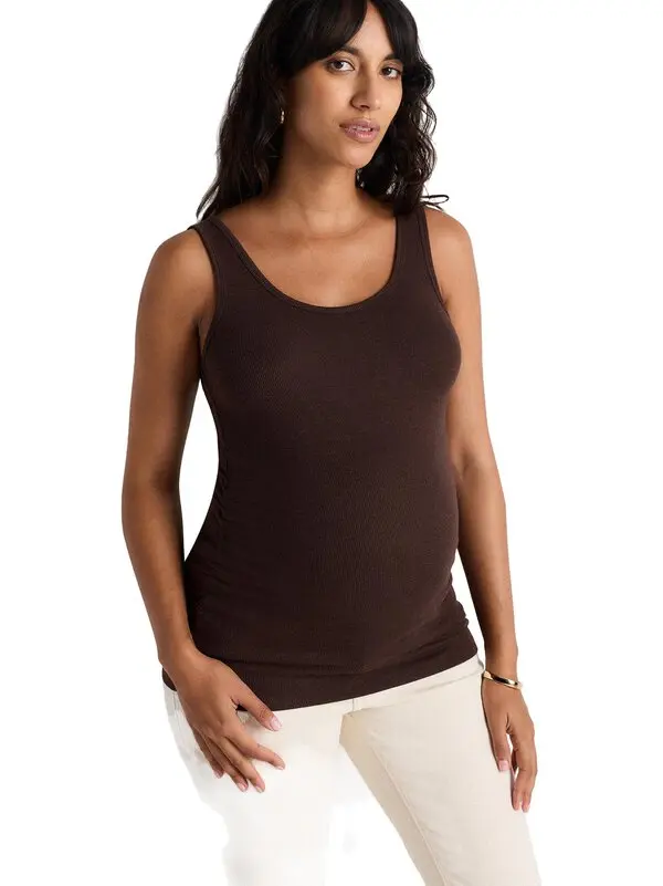 Quince Bamboo Rib Maternity Tank Top - Coffee Bean Brown