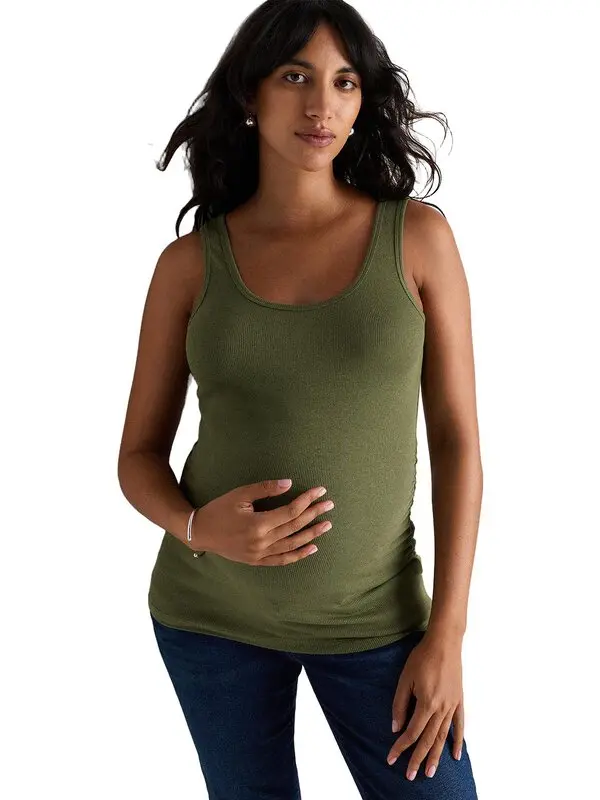 Quince Bamboo Rib Maternity Tank Top - Green Tea