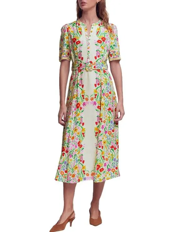 Boden Kate Floral Puff Sleeve Belted Shirtdress - Ivory Garden Placement