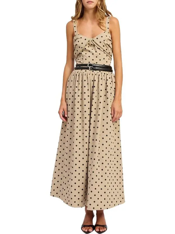 EN SAISON Polka Dot Belted Maxi Dress - Tan Black