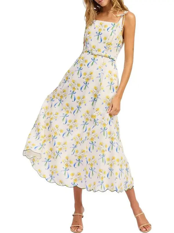 EN SAISON Audery Floral Belted Maxi Dress - White Yellow Blue