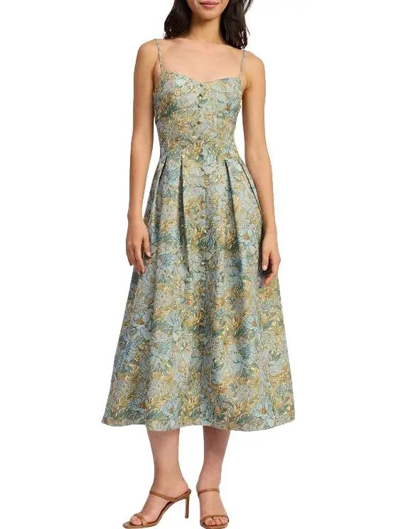 EN SAISON Kenna Floral Print Midi Dress - Blue Teal Lemon