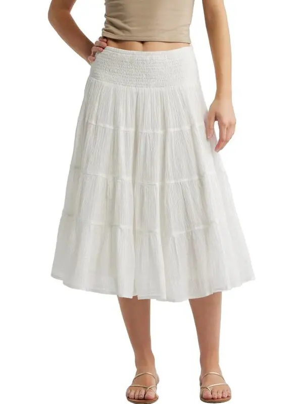 BDG URBAN OUTFITTERS Bea Cotton Tiered Skirt - White