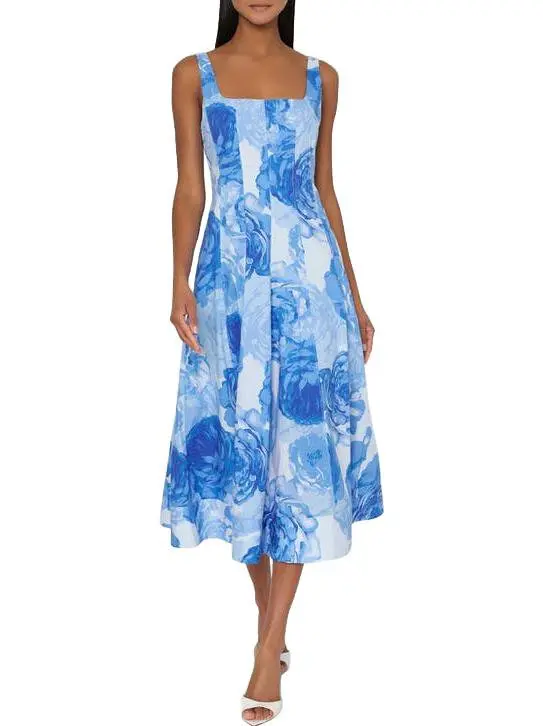 MILLY Nia Print Sleeveless Midi Dress - Blue Multi