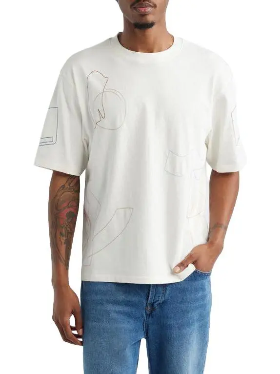 WAX LONDON Milton Shapes Scribble Embroidery T-shirt - Ecru