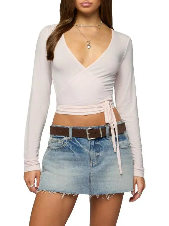 EDIKTED Malenna Wrap Crop Top - Light-pink