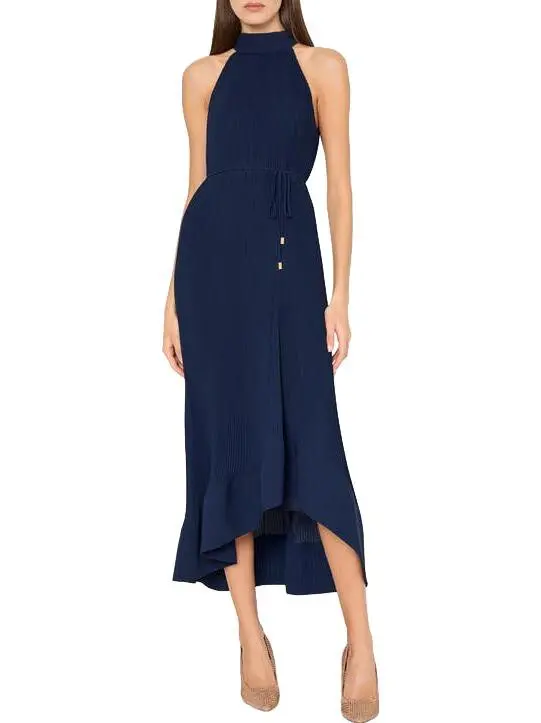 MILLY Nalani Pleated High-low Midi Dress - Navy