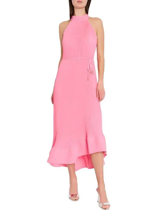 MILLY Nalani Pleated High-low Midi Dress - Pink
