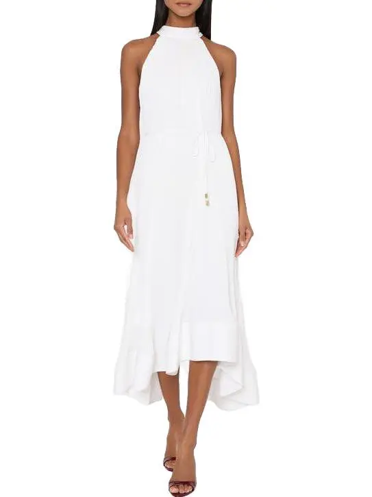 MILLY Nalani Pleated High-low Midi Dress - White