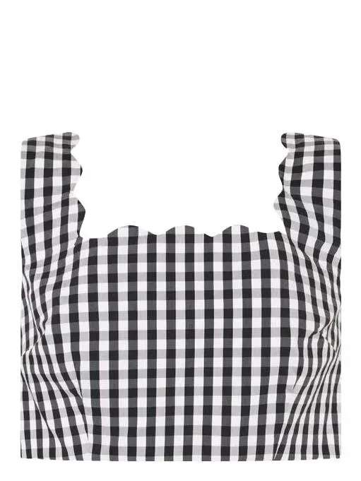 MILLY Mia Gingham Crop Top - Black/white