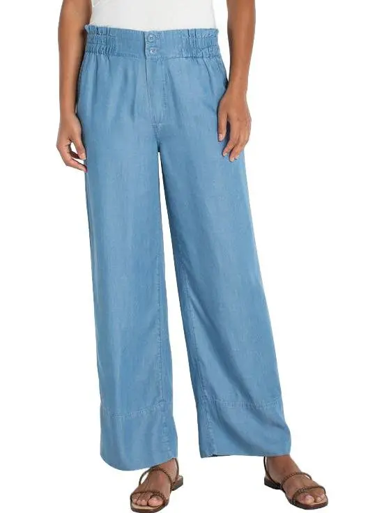 LIVERPOOL Cinch Waist Wide Leg Denim Pants - Sunlit Blue
