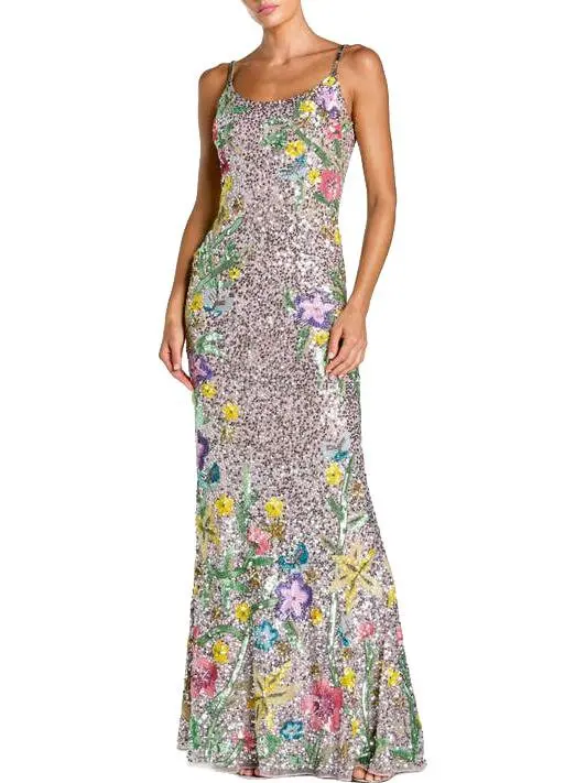 Mac Duggal Embellished Sleeveless Gown - Silver Multi