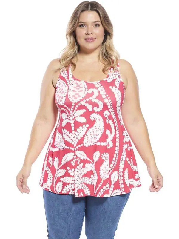 24SEVEN COMFORT APPAREL Paisley Scoop Neck Tunic Tank Top - Red Multi