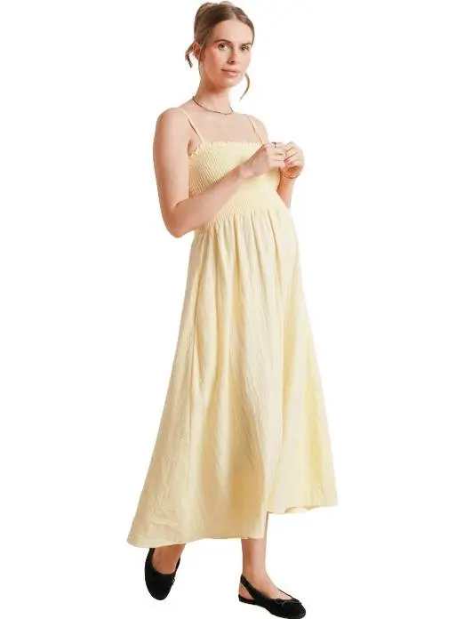 NOM MATERNITY The Easy Maternity & Nursing Midi Dress - Butter Yellow