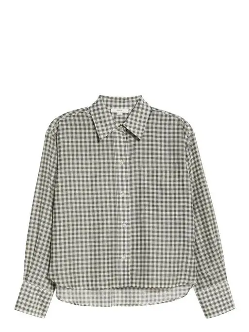 Vince Gingham Crop Button-up Shirt - Off White/smoke