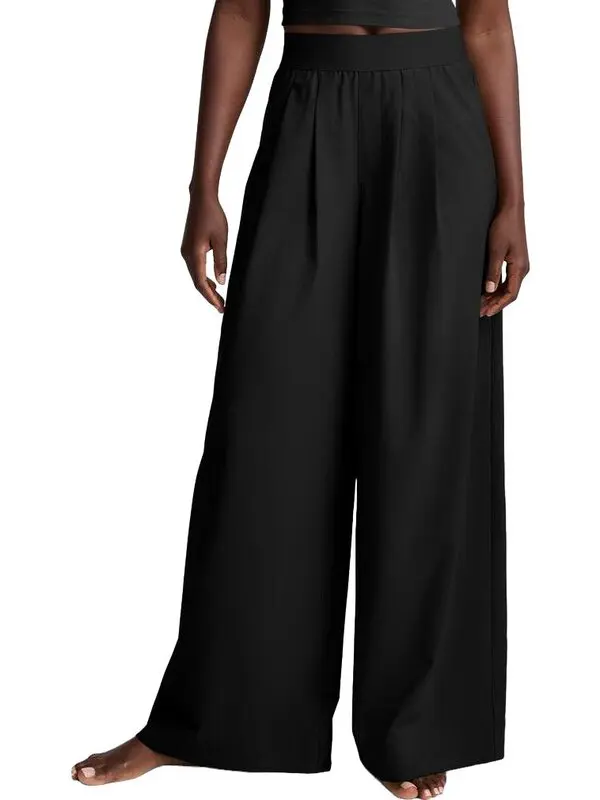 Beyond Yoga Pleated Wide-leg Trousers - Black