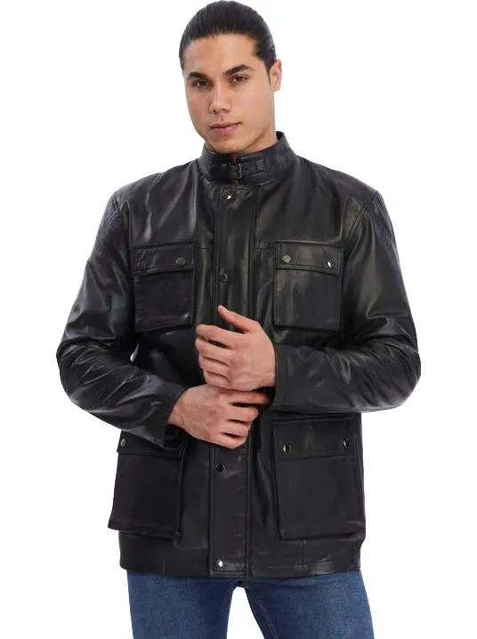 FURNIQ UK Utility Leather Jacket - Black