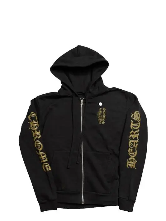 Chrome Hearts Vertical Logo Zip Up Hoodie - Black/army Green