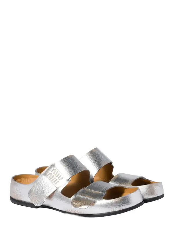Miu Miu Bleached Leather Sandals - Silver