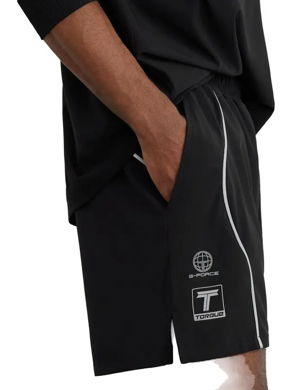 REISS Racing Piped Track Shorts - Black