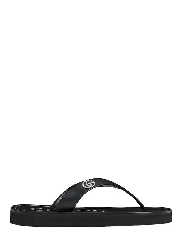 Gucci Thong Sandal With Double G Leather - Black