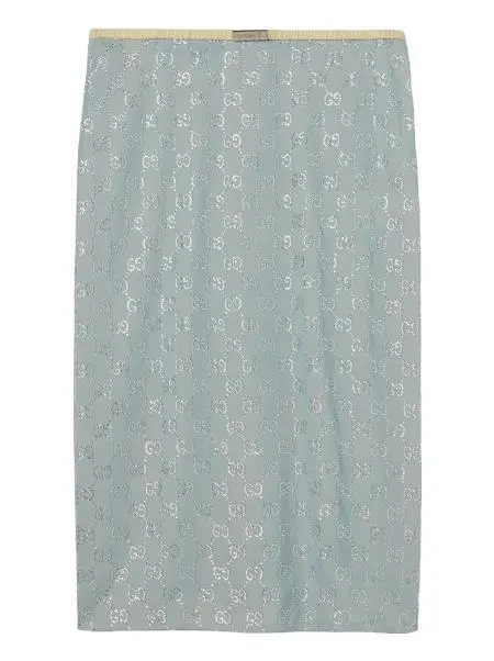 Gucci Silk Stretch Chiffon Skirt With Crystals - Blue