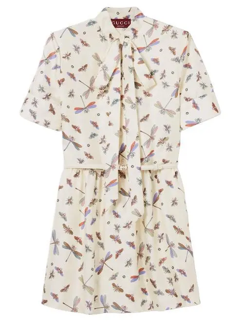 Gucci Printed Silk Twill Shirt Dress - Beige